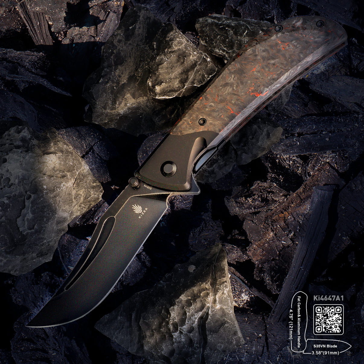 Kizer Phoenix 3.58" S35VN Dark Matter Fat Carbon Fiber Folding Knife K ...