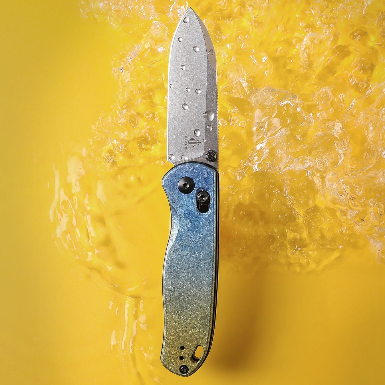 Kizer Drop Bear Clutch-Lock 2.99" LC200N Yellow/Blue Titanium Folding ...