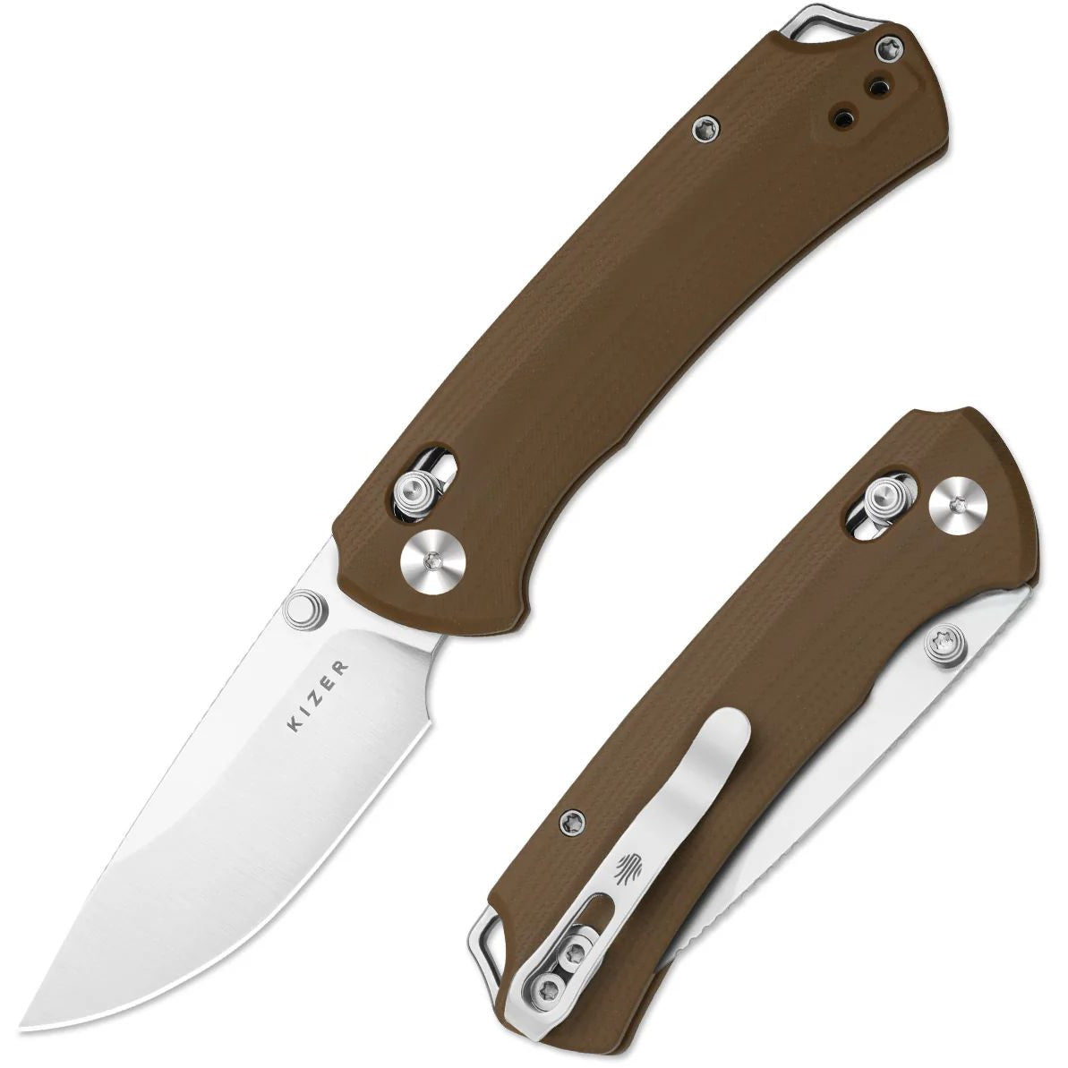 Kizer T1 CD 3.2" Nitro-V Brown G10 Clutch-Lock Folding Knife by Uli He ...